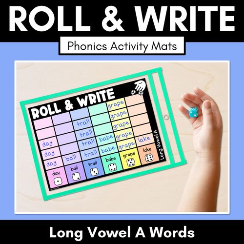 ROLL & WRITE PHONICS ACTIVITY MATS - LONG VOWEL A words - Mrs Learning Bee