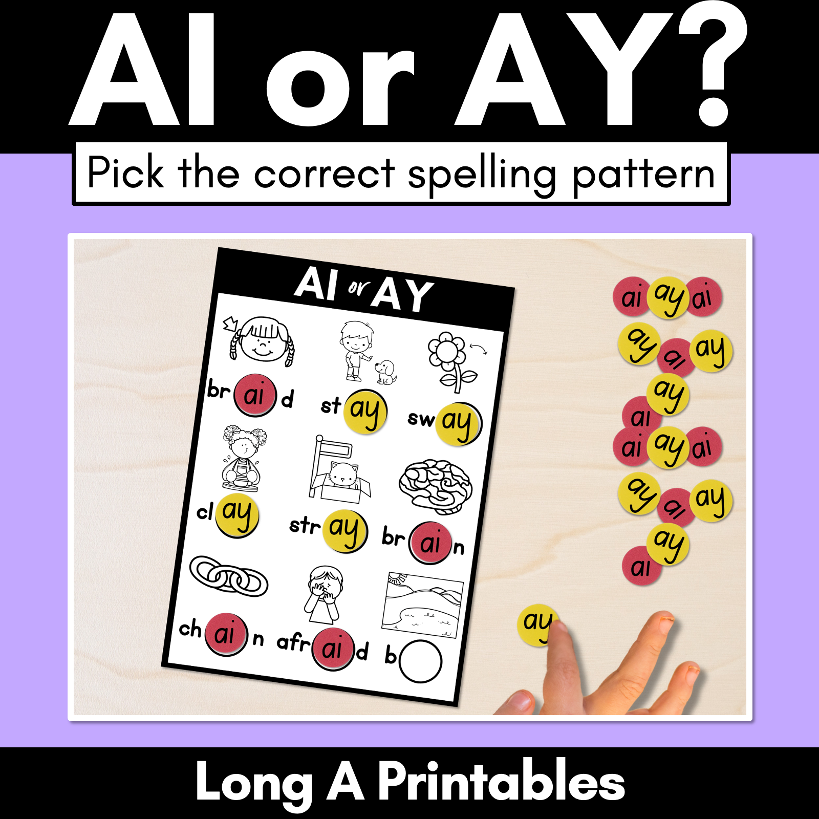 AI or AY - Pick the correct spelling pattern - Long A Task Cards - Mrs ...