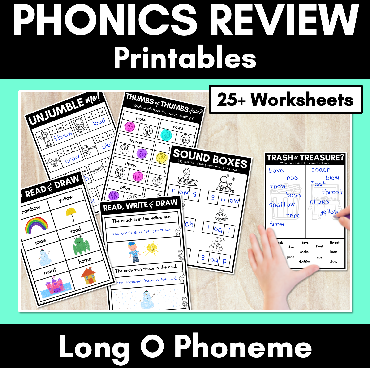 Long Vowel O Worksheets - PHONICS REVIEW for Long Vowel Sounds - Mrs ...