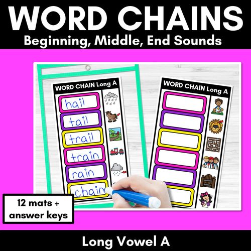 Long Vowel A Word Chains for Beginning, Middle & End Sounds-Decodable ...