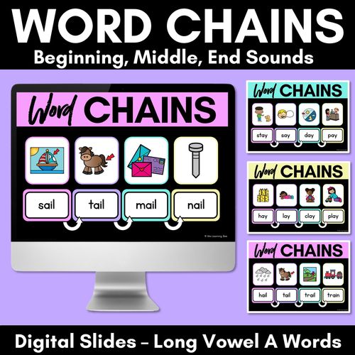 Long Vowel A Word Chains for Beginning, Middle & End Sounds - Decodable ...