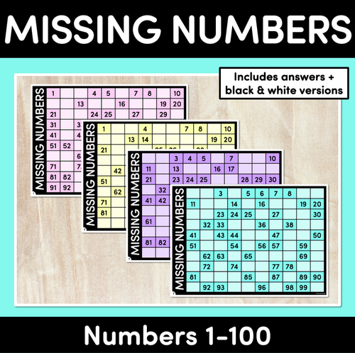MISSING NUMBER MATS: 1-100 - Mrs Learning Bee