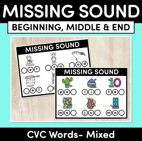 Missing Beginning, Middle & End Sounds- CVC Words Mixed - Mrs Learning Bee