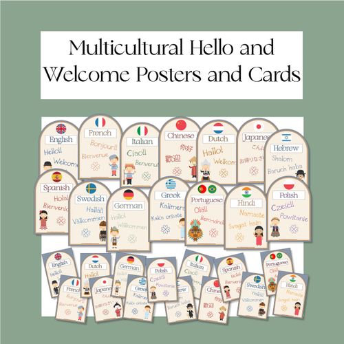 Multicultural Hello and Welcome Posters and Cards - Mrs Learning Bee