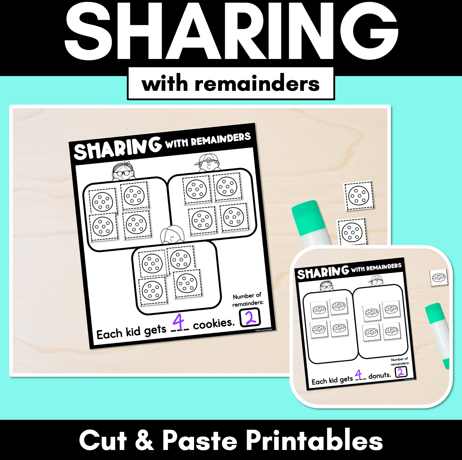 Sharing with Remainders - Cut and Paste Printables - Mrs Learning Bee