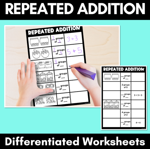 Repeated Addition Differentiated Worksheets for Multiplication - Mrs ...
