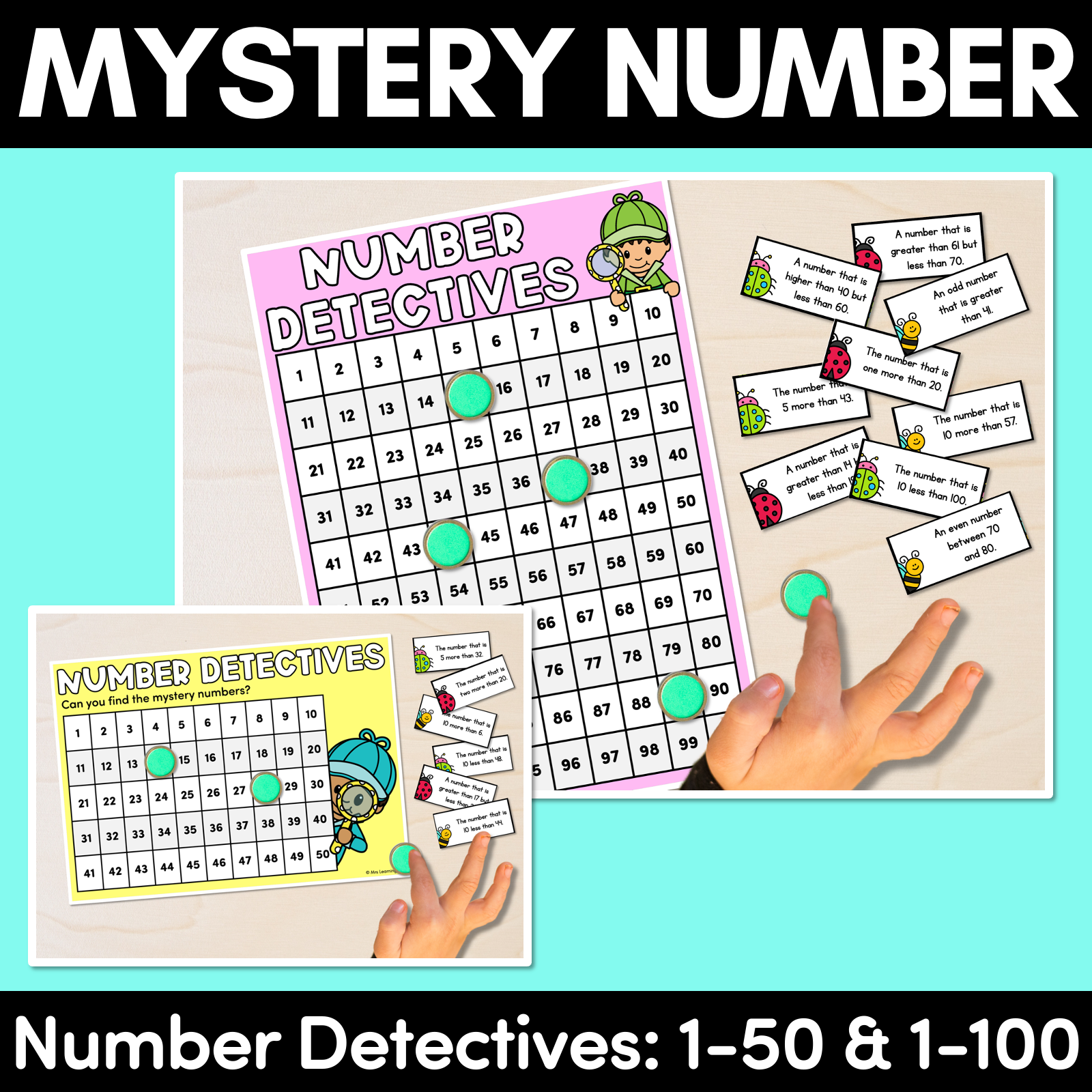 Mystery Number Detectives Task Cards - Numbers 1-50 or Numbers 1-100 ...
