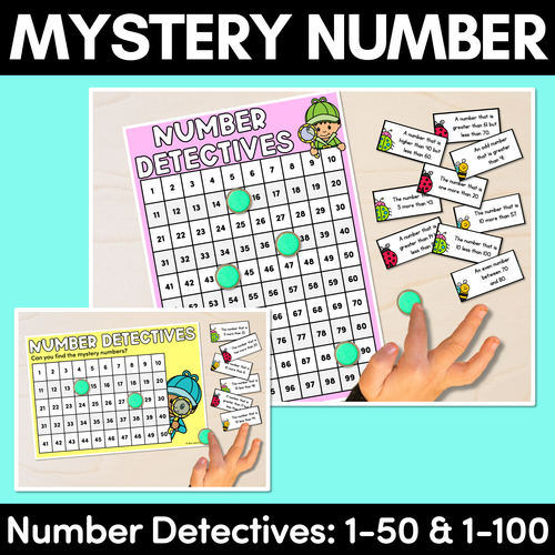 Mystery Number Detectives Task Cards - Numbers 1-50 or Numbers 1-100 ...