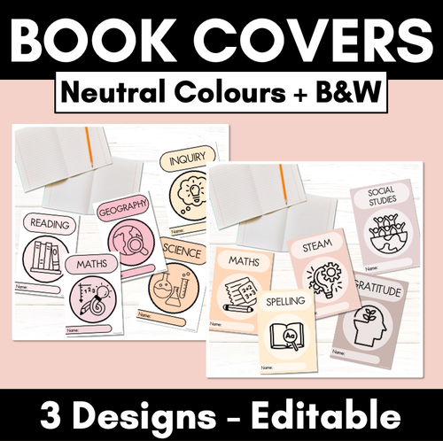 Neutral Book Covers - Editable - A4 Portrait - Mrs Learning Bee
