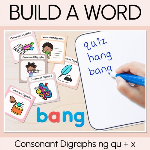 NEUTRAL Consonant Digraph Word Building Cards NG Q X - Decodable Words