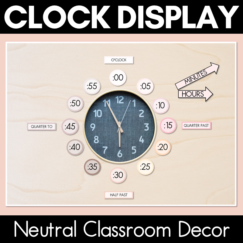 Neutral Clock Display - Neutral Classroom Decor - Mrs Learning Bee