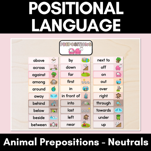 Positional Language - Animal Prepositions - Neutral - Mrs Learning Bee