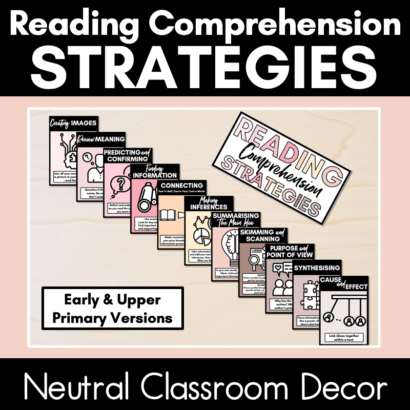 Neutral Comprehension Strategies Posters- Neutral Classroom Decor - Mrs ...