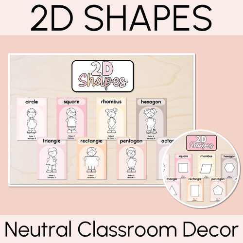 2D Shape Posters - Neutral Classroom Decor - Mrs Learning Bee
