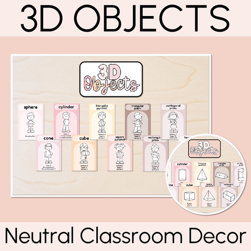 3D Object Posters - Neutral Classroom Decor - Mrs Learning Bee