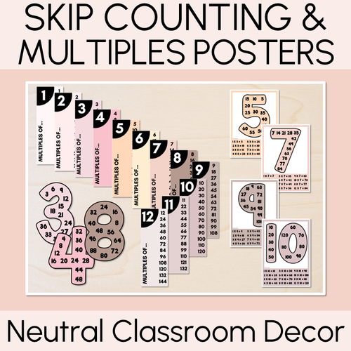 Multiples & Skip Counting Posters - Neutral Classroom Decor