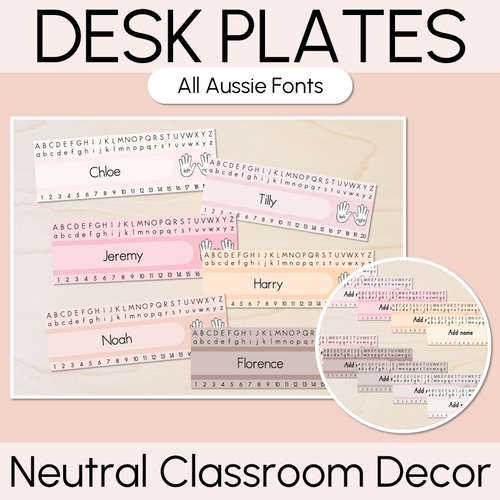 Editable Desk Plates / Student Name Tags - Neutral Classrom Decor