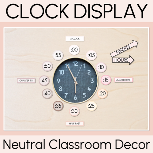 Neutral Clock Display - Neutral Classroom Decor - Mrs Learning Bee
