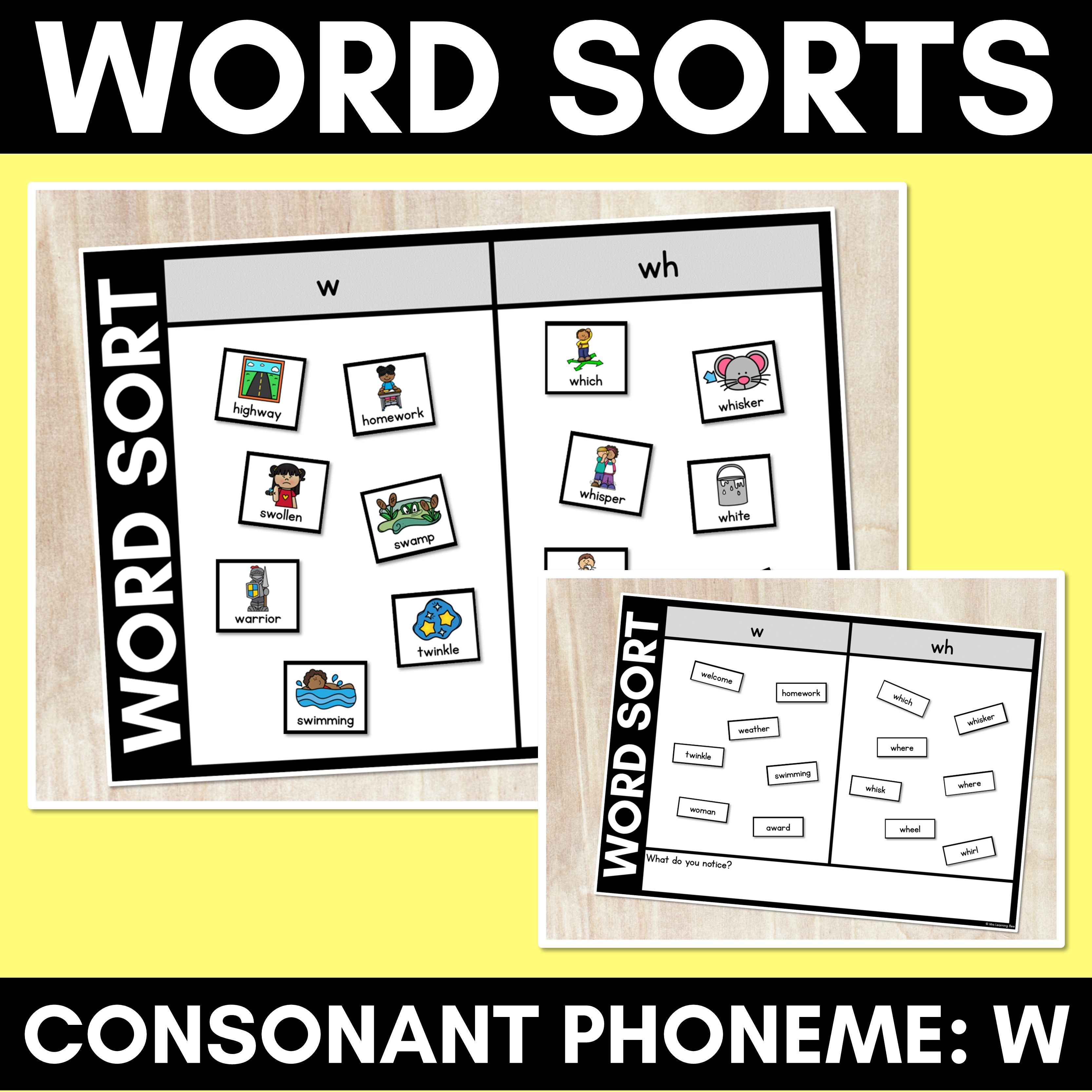 CONSONANT PHONEME W WORD SORT - Mrs Learning Bee