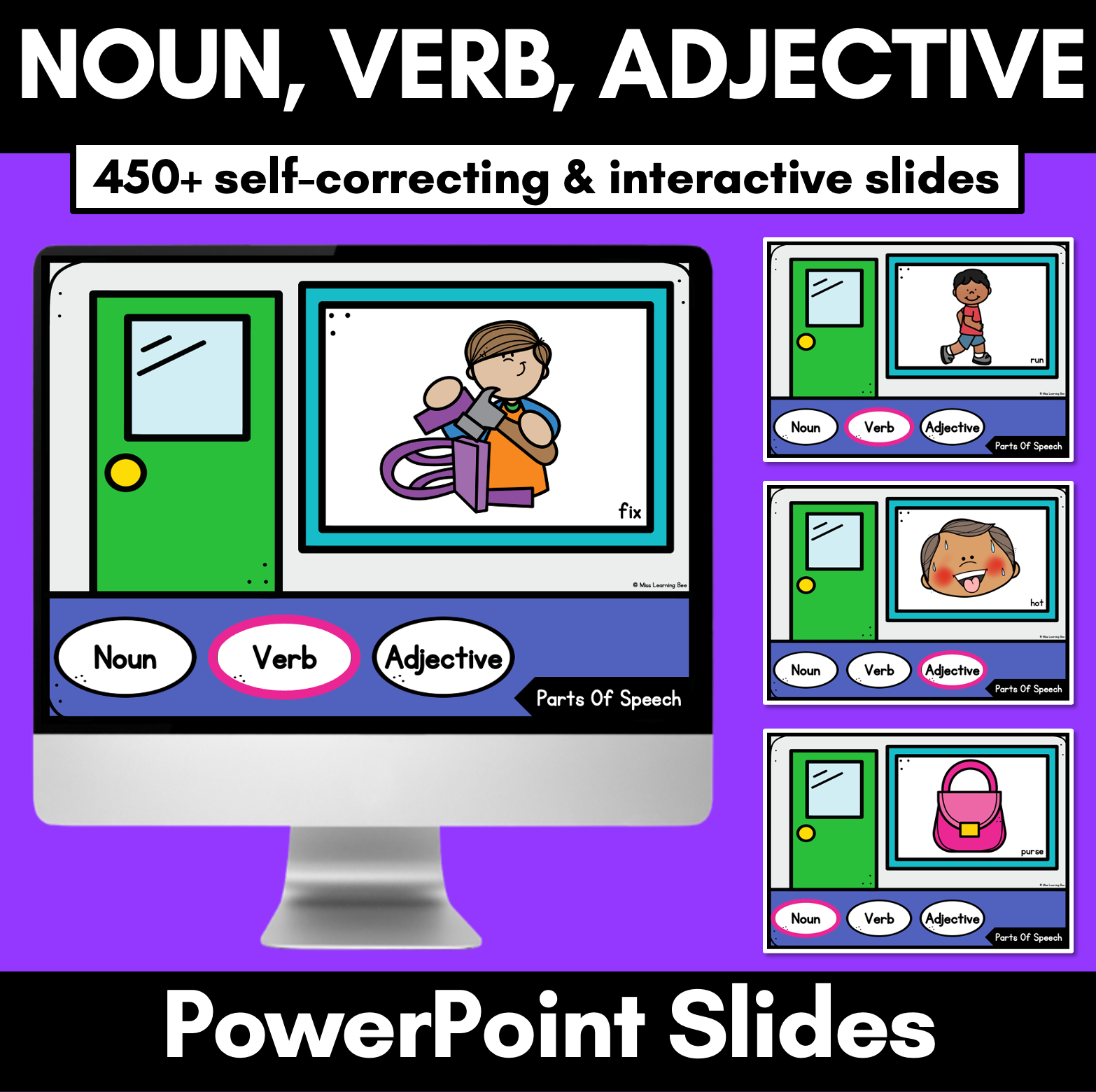 Nouns Verbs Adjective Interactive PowerPoint Slides - Mrs Learning Bee