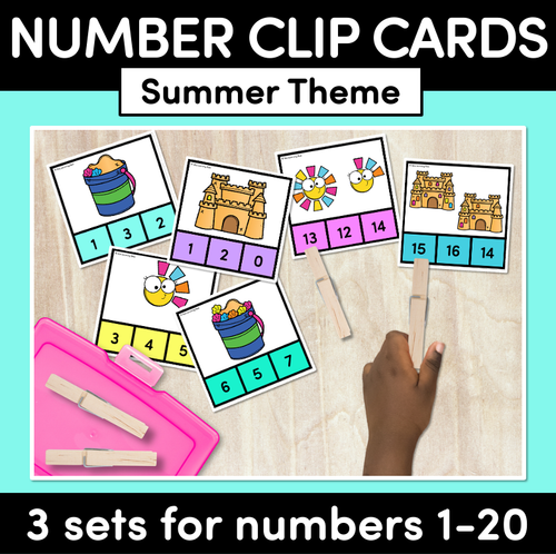 NUMBERS 1-20 CLIP CARDS: Summer Theme - Mrs Learning Bee