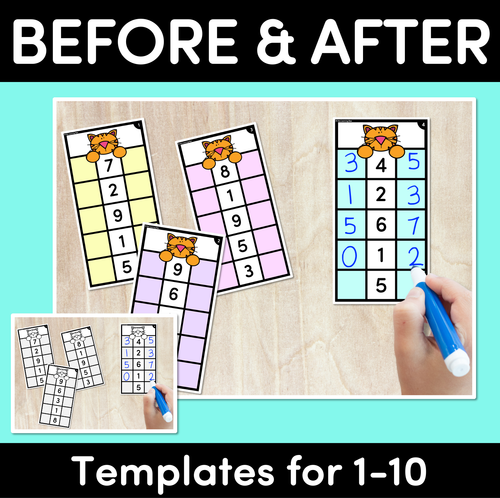 NUMBER BEFORE & AFTER Task Cards : 1-10 - Mrs Learning Bee