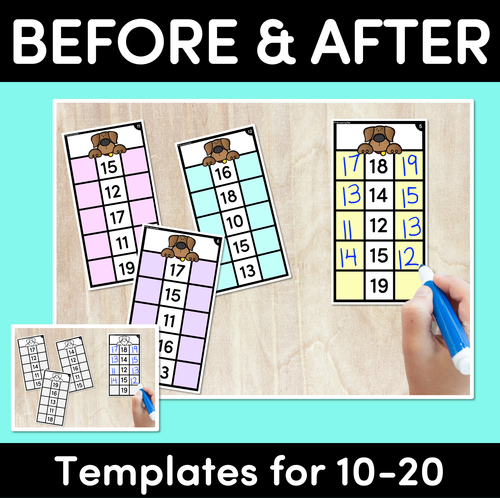 NUMBER BEFORE & AFTER Task Cards: 10-20 - Mrs Learning Bee