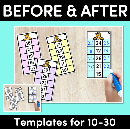 NUMBER BEFORE & AFTER Task Cards: 10-30 - Mrs Learning Bee