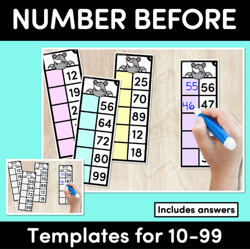 NUMBER BEFORE Task Cards: 10-99 - Mrs Learning Bee