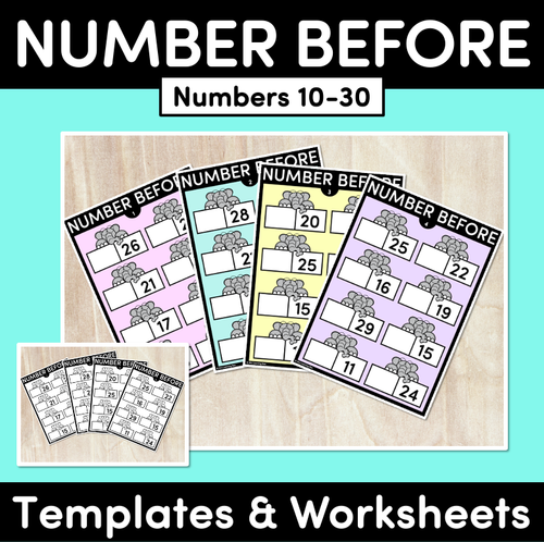 NUMBER BEFORE Worksheets & Templates 10-30 - Mrs Learning Bee