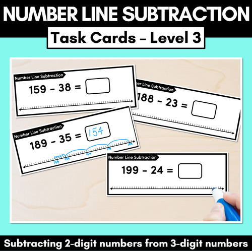 Number Line Subtraction Task Cards Level 3: Subtracting 2-digit numbers ...