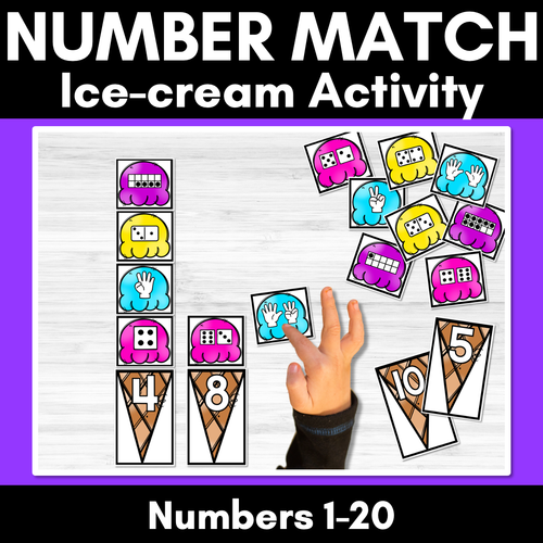 Number Match Ice-Cream Game - Numbers 1-20 - Mrs Learning Bee