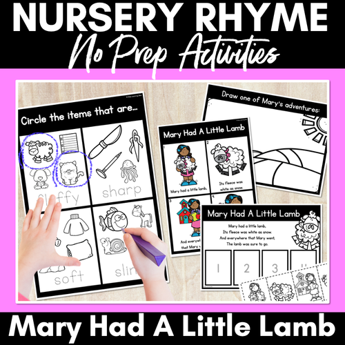 Mary Had A Little Lamb Nursery Rhyme Worksheets - Mrs Learning Bee