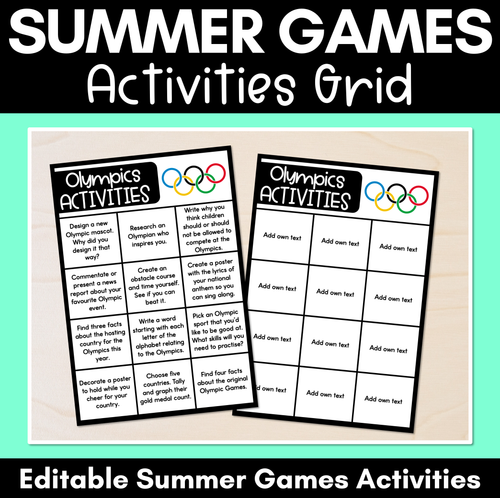 Summer Games Activities Grid - Editable Summer Games Activities for ...