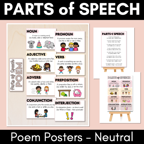 Parts of Speech Poem Posters & Displays - Neutral - Mrs Learning Bee
