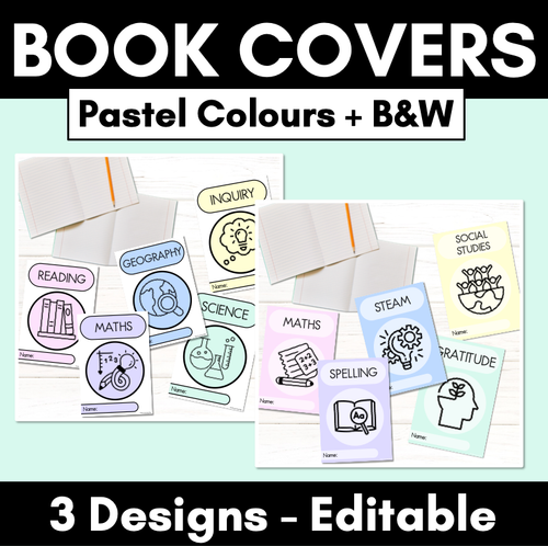 Pastel Book Covers - Editable - A4 Portrait - Mrs Learning Bee