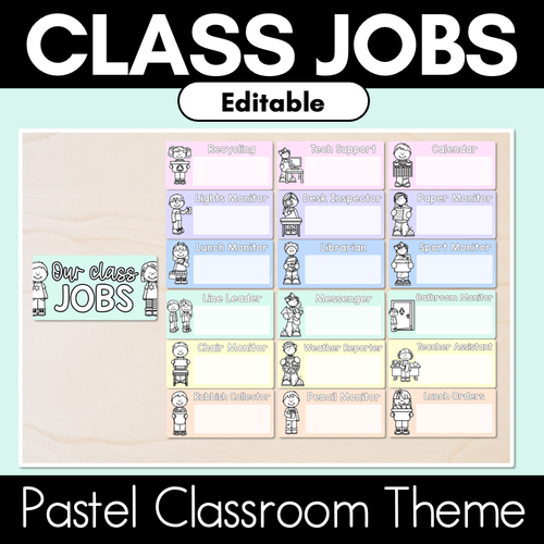 Editable Class Jobs Display - Pastel Classroom Decor - Mrs Learning Bee