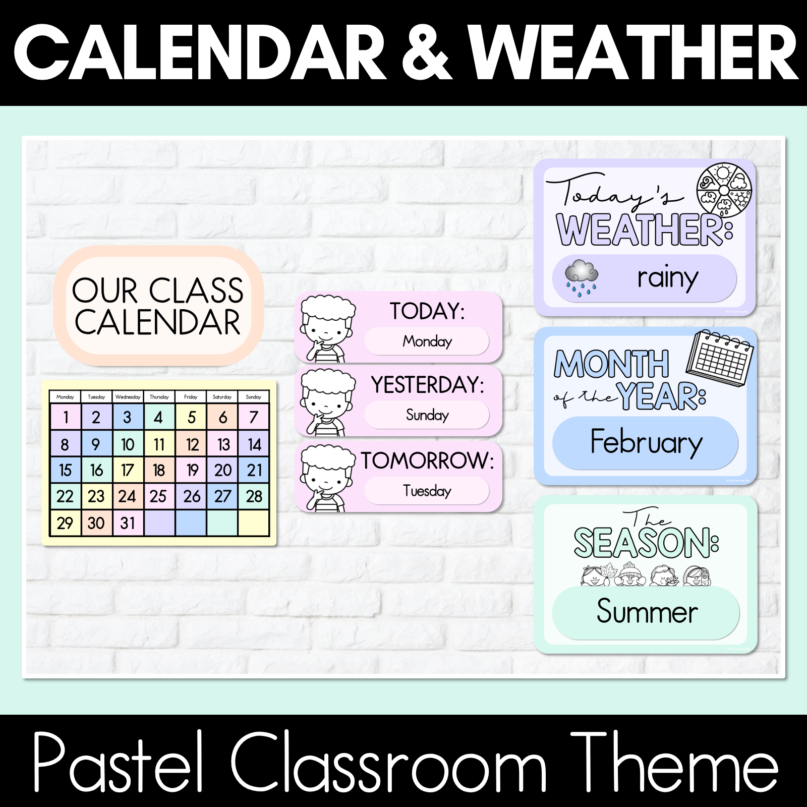 PASTEL CLASSROOM DECOR Calendar and Weather Display - Mrs Learning Bee