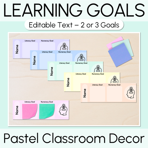 Student Learning Goals - Editable Post-It Goal Mats - Pastel Classroom ...