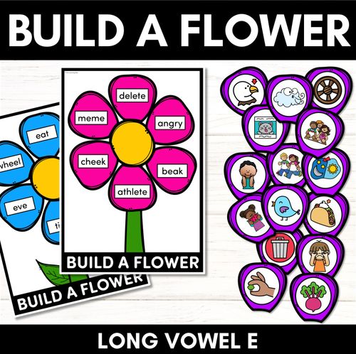 Long Vowel E Words Phonics Game - BUILD A PHONICS FLOWER Literacy Center