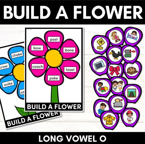 Long Vowel O Words Phonics Game - BUILD A PHONICS FLOWER Literacy Center