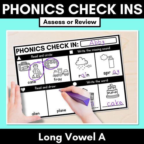 PHONICS CHECK INS - Long Vowel A - No Prep Phonics Assessments - Mrs Learning Bee