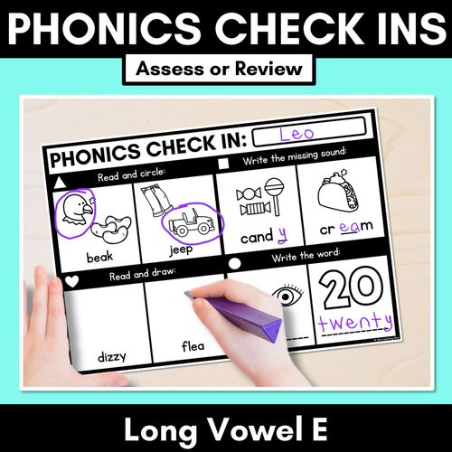 PHONICS CHECK INS - Long Vowel E - No Prep Phonics Assessments - Mrs ...