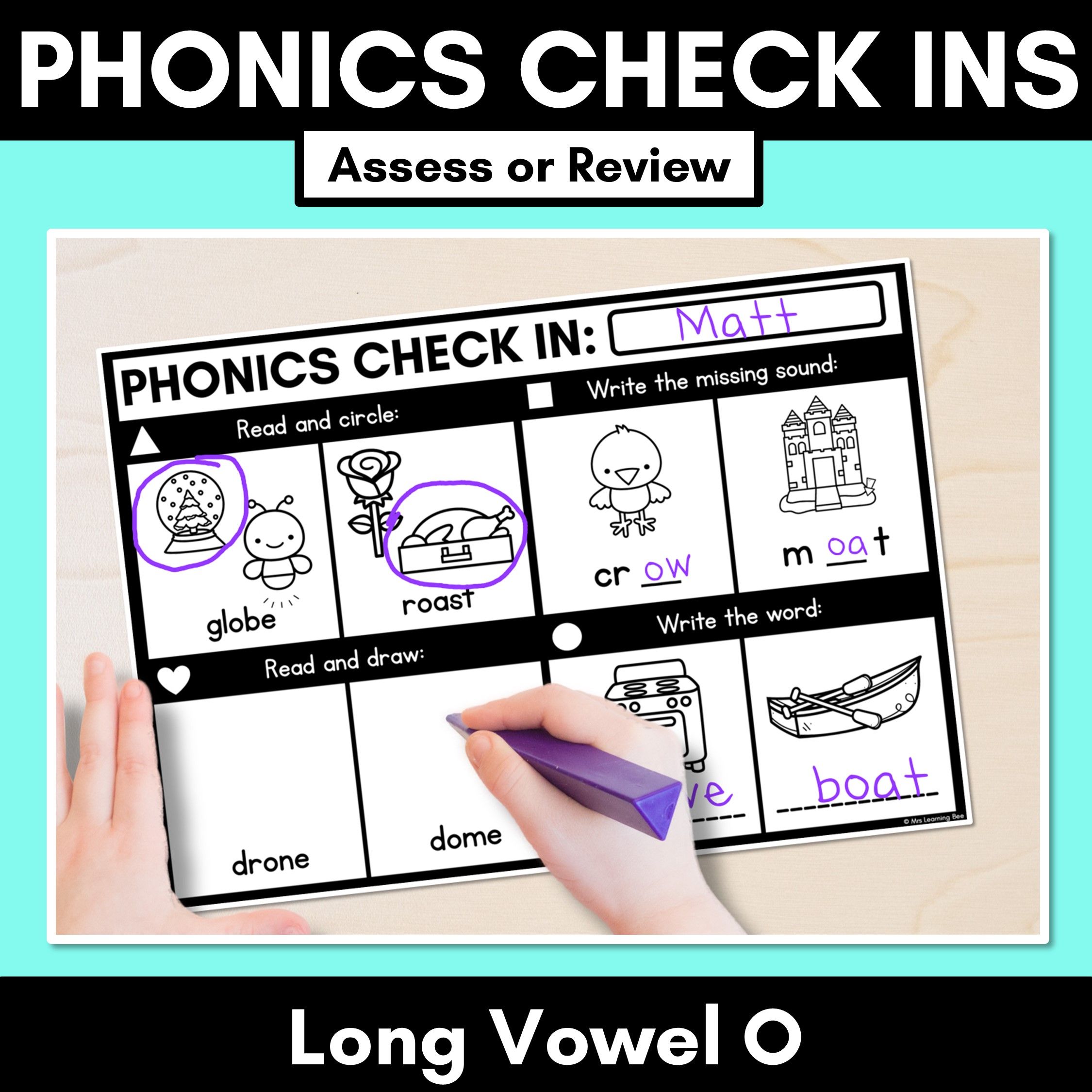 PHONICS CHECK INS - Long Vowel O - No Prep Phonics Assessments - Mrs ...