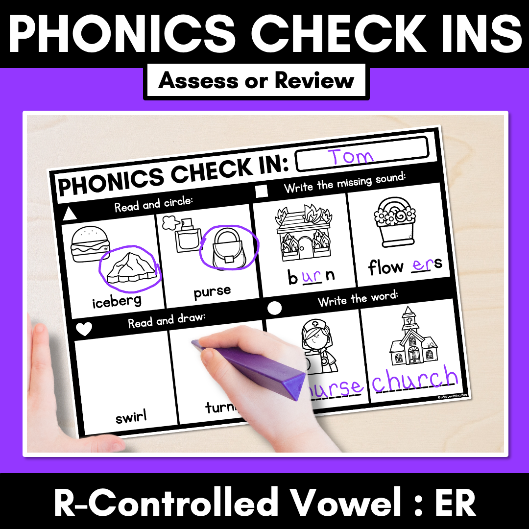 PHONICS CHECK INS - R-Controlled Vowel ER - No Prep Phonics Assessments ...