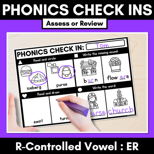 PHONICS CHECK INS - R-Controlled Vowel ER - No Prep Phonics Assessments ...