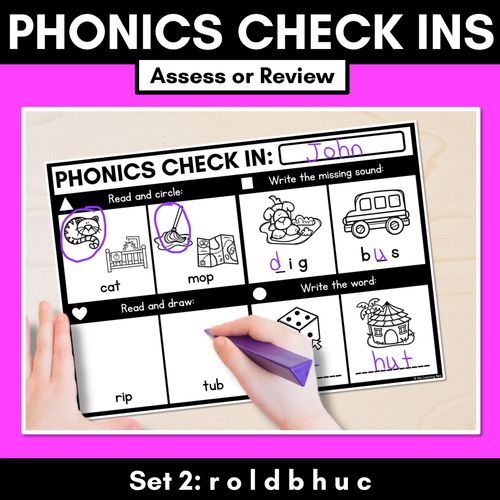 PHONICS CHECK INS - CVC Words & CVCC CCVC Words Set 2 - No Prep Phonics ...