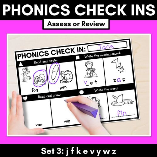 PHONICS CHECK INS - CVC Words & CVCC CCVC Words Set 3 - No Prep Phonics ...