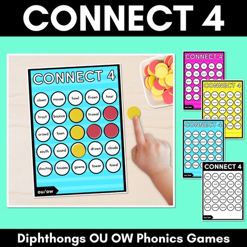 DIPHTHONG OU/ OW SOUNDS NO PREP PHONICS GAME - CONNECT 4 - Mrs Learning Bee