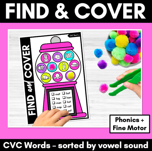 Find & Cover CVC Words Sorted By Vowel Sound - No Prep Phonics Games ...